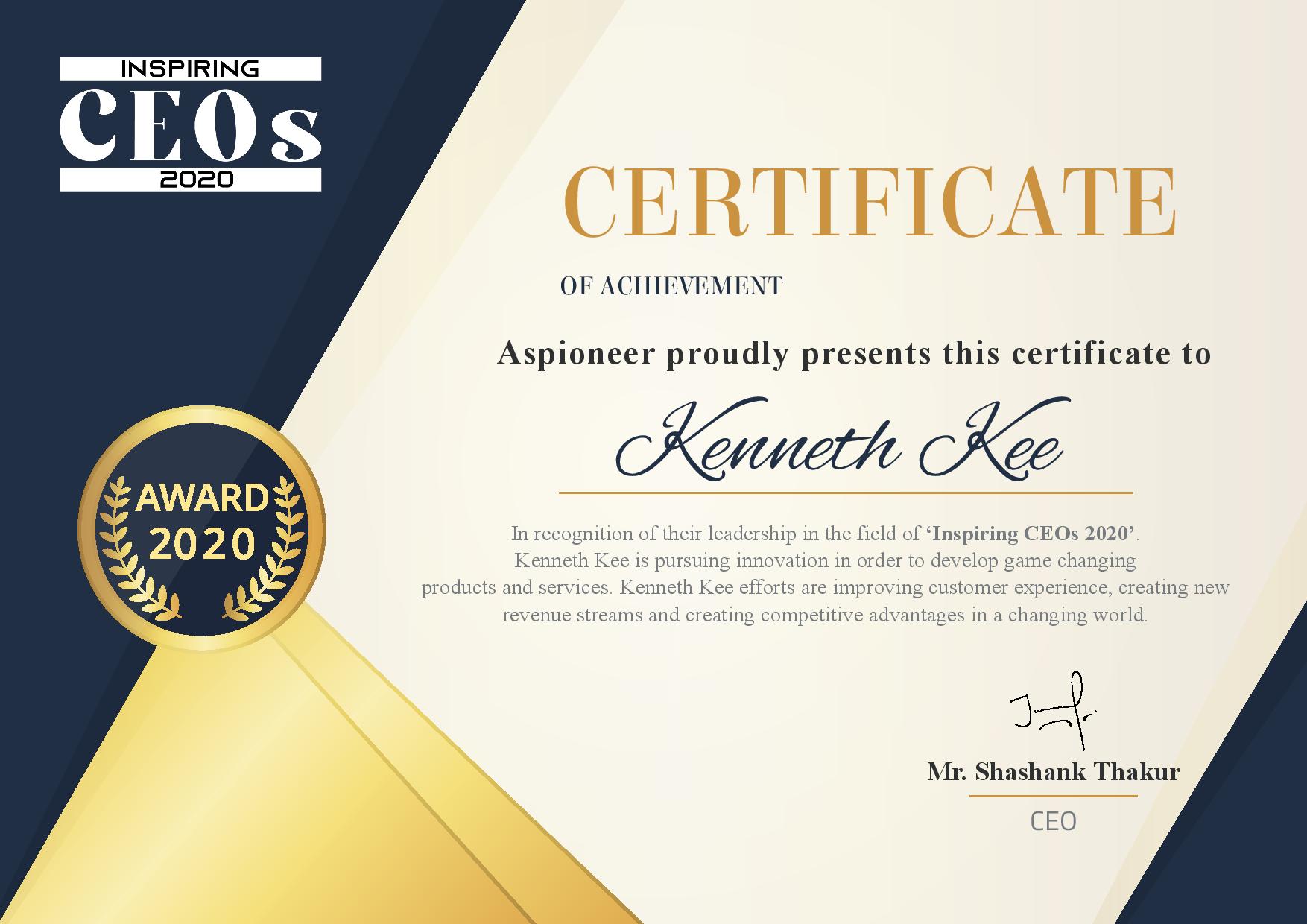 Aspioneer The Inspiring CEOs 2020 - Origin Integrated Studios